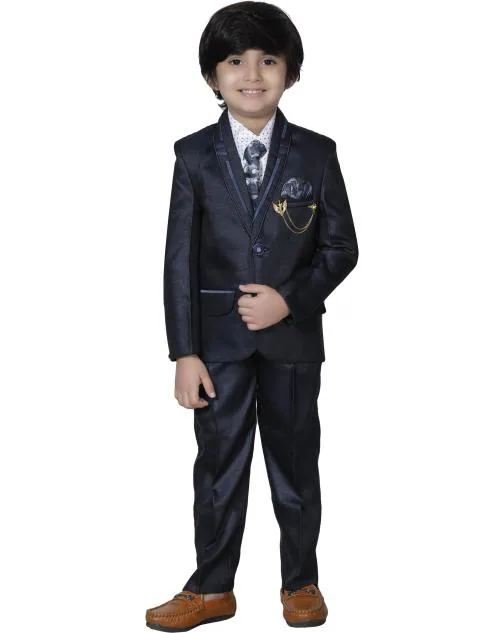 Buy Dkgf Fashion Boys Dark Blue Self Design Cotton Blend 4 Piece Shirt ...