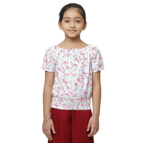 Buy De Moza Girls White Printed Cotton Top - 8 to 9 Years Online at ...