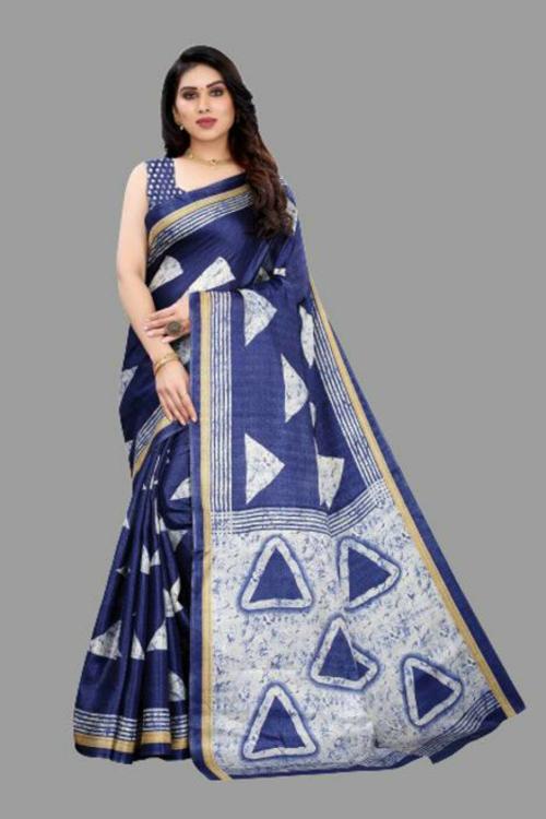 Buy Priyashi Women Dark Blue, White Printed Cotton Silk Daily Wear ...