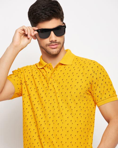Buy Otaya Men's Cotton Blend Half Sleeves Printed Polo Neck T-shirt ...