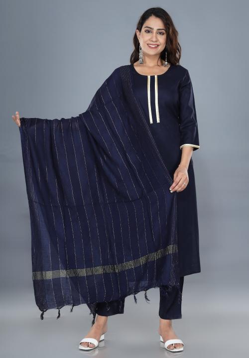 Buy SHIV ALI APPARELS PRESENT SOLID DYED LACE WORK ON KURTA PANT WITH CHANDERI DUPPTTA COLOR ...