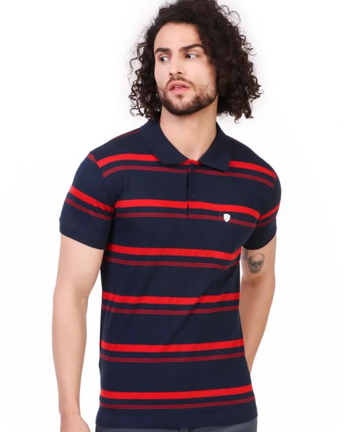 Buy PROMOUNT Men's Cotton Blend Striper Polo Collar T-Shirt has a short ...