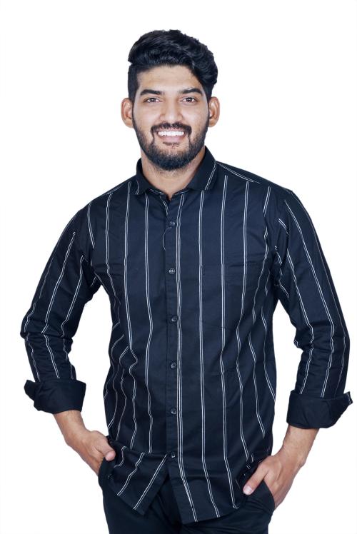Buy TMF THE MEERU FASHION Men Striped Casual Dark Blue Shirt Online at ...