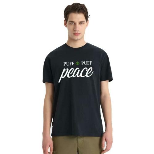 Buy Hashtruck Men And Women Black Cotton Retro Puff Puff Peace T-Shirt ...