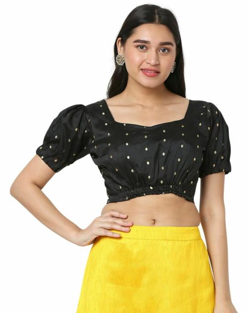 Buy Salwar Studio Women's Black Silk Blend Back Open Readymade Saree ...