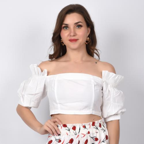 Buy Edyssa poplin Fabric off shoulder sleeve white Casual crop top For ...
