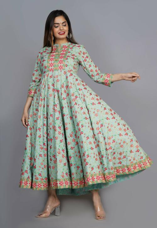 Buy Sa Rasa Women Light Green Printed Viscose Rayon Anarkali Kurta ...