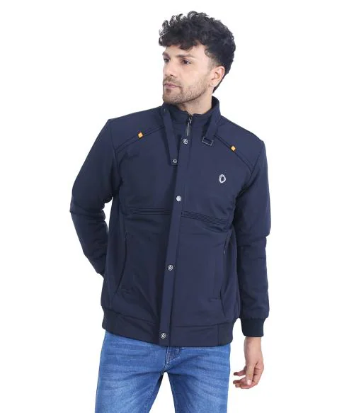Buy Dollar Casual Solid Bomber Jacket For Men In Navy Blue Color Online ...