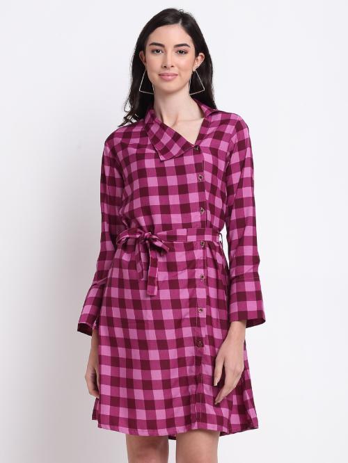 Buy Enchanted Drapes Pink Cheque Crepe Women's A-Line Dress Online at ...