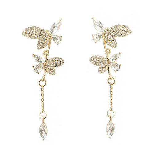 Buy Kairangi by Yellow Chimes Gold Metal Crystal Double Butterfly Drop Dangle Earrings for Women ...