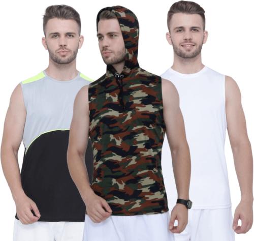 Buy PRIME PLUS Multicolor Solid Round Neck Gym Vest - XL (Pack of 3 ...