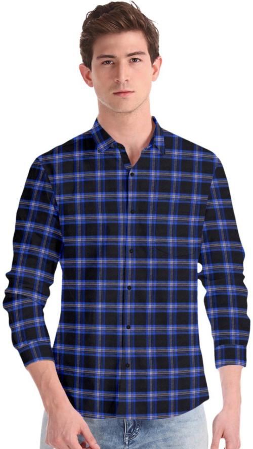 Buy NuJi Men Royal Blue Checkered Cotton Blend Casual Shirt - L Online ...