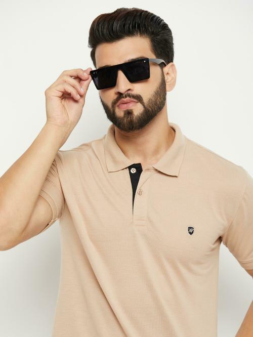 Buy XFOX Solid Men Polo Neck Beige T-Shirt- Online at Best Prices in ...