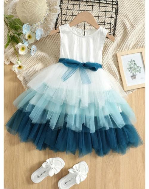 Buy Tior Girls Colorblock Mesh Layered Hem Dress Dresses & Frocks ...