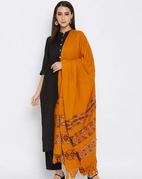 Buy Vero Amore Women's Mustard Kullu Design Jacquard Shawl has a ...