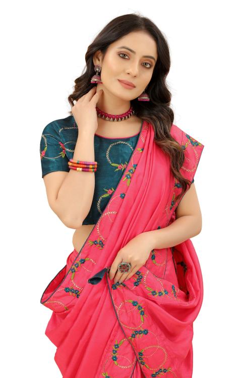 Buy sadika women's solid plain fashion gajri pink embroidery lace work ...