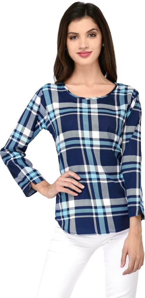 Buy Darzi Women Blue Checkered Top Online at Best Prices in India ...