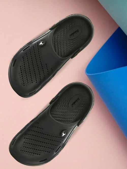 Buy Hirolas Men cushioned Fluffy comfortable clogs Sliders - Black ...