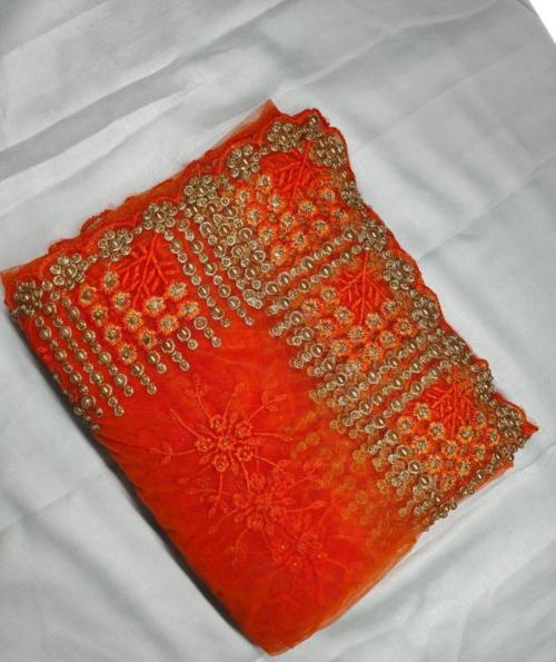 Buy Harmi Fashion Women Orange Embroidered Net Bollywood Saree Online ...