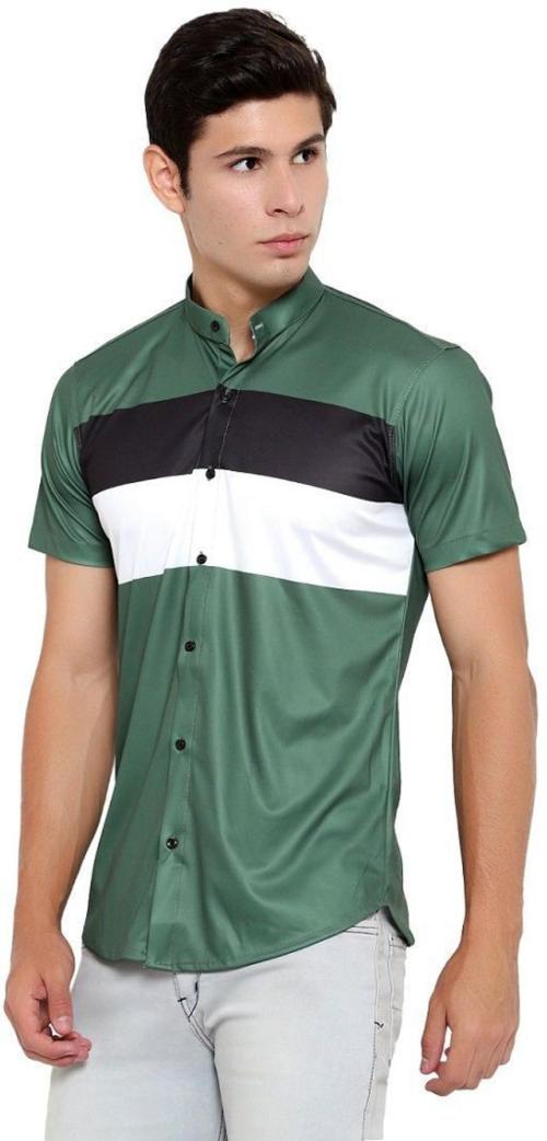Buy Shivax Impex Men Green Striped Lycra Blend Casual Shirt (M) Online ...