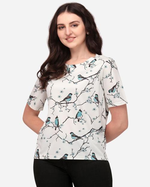 Buy 14 Fab Women Poly Cotton Fabric Printed White Color top For women ...