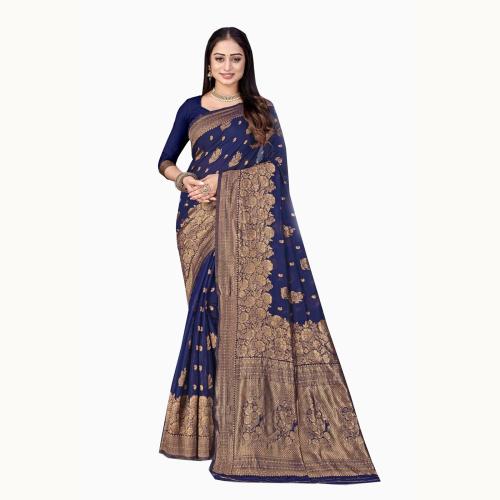 Buy TRIVENI Blue Cotton Floral Saree Online at Best Prices in India - JioMart.