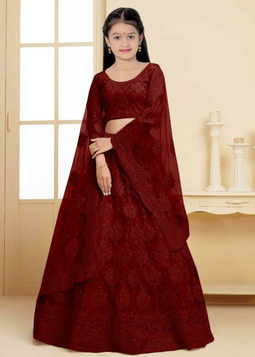 Buy Piludi Girls Pink Embroidered Art Silk Lehenga & Choli | Girls ...