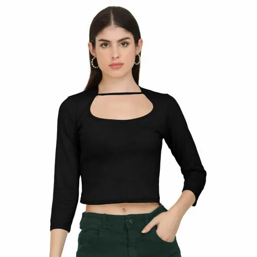 Buy Ad2Cart Women Black Cotton Va4164 Pot Neck Crop Top (Xl) Online at ...