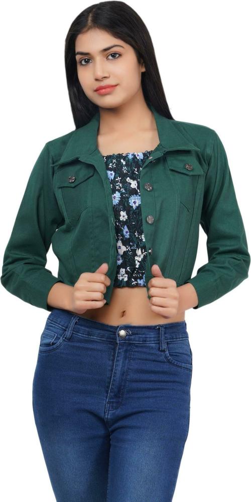 Buy Trendzmy Women Mungia Green Solid Cotton Blend Full Sleeve Denim ...