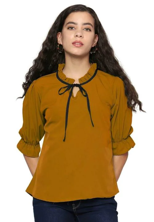 Buy Retrovis Women Mustard Yellow Solid Tops 2XL Online at Best Prices ...