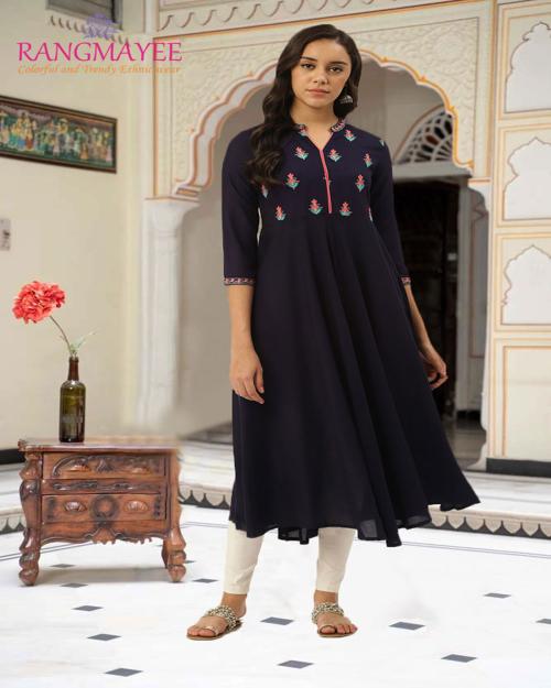 Buy Rangmayee Women Navy Blue Embrodiered Anarkali Kurta Online at Best ...