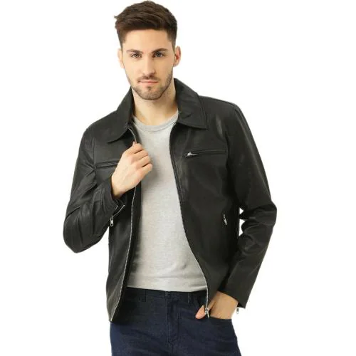 Buy Leather Retail Men's Black Solid Casual Jacket Online at Best ...
