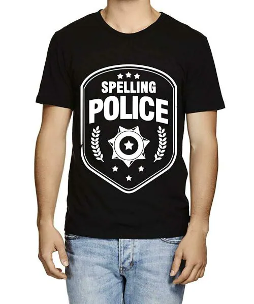 Buy Caseria Men Black Spelling Police Printed Graphic Cotton T-Shirt (L ...