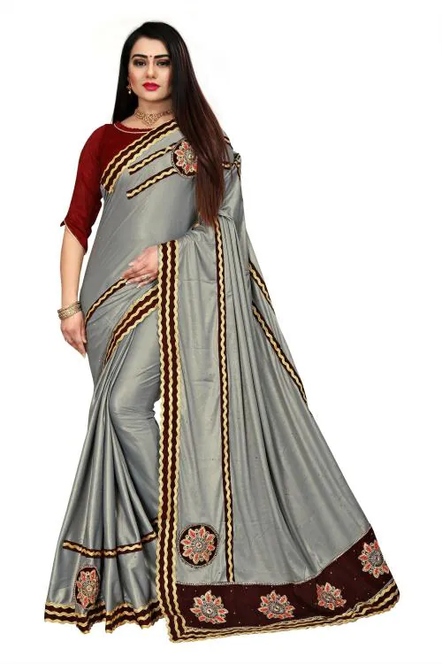Buy N V Patel Women Grey Embroidered Silk Blend Bollywood Saree Online ...