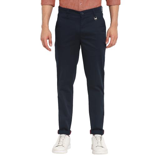 Buy Red Chief Narrow Fit Cotton Lycra Navy Blue Solid Casual Trouser ...