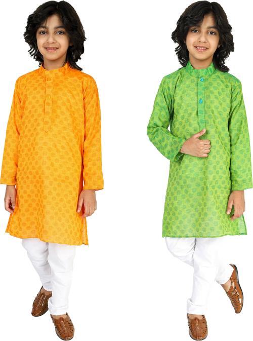 Buy Vesham Boys Yellow Embroidered Cotton Blend Pack Of 2 Ethnic Sets ...