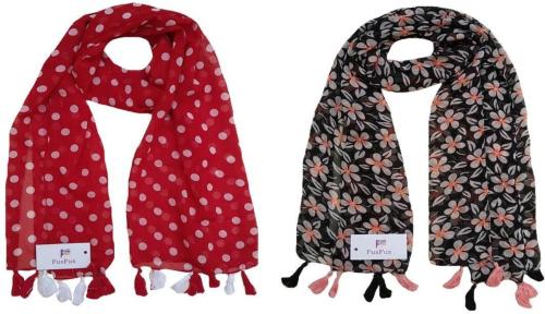 Buy FusFus Women Printed Chiffon Scarf - 50 x 170 cm (Pack Of 2) Online ...