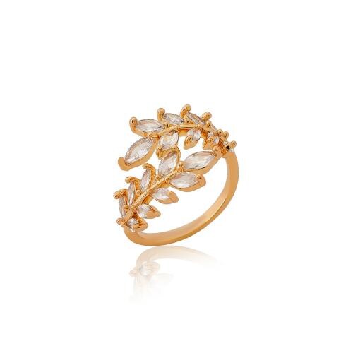 Buy LaBerra Gold Plated Zirconia Petal Ring/Anguthi | Adjustable Size ...