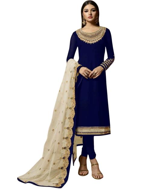 Buy FAB WINDOW Embroidered Semi-Stitched Straight Drak Blue Dress Material Online at Best Prices ...