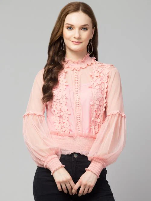 Buy StylzIndia - Trendy Lace Net Tops - Pink - S Online at Best Prices ...
