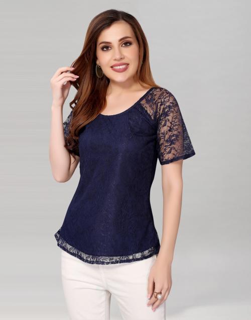 Buy Selvia Women Blue Self Design Net Top | tops for women | tops ...