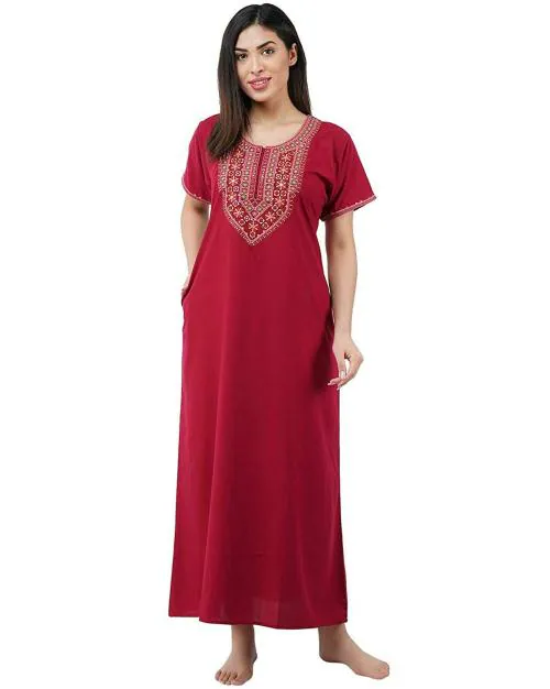 Buy KOI SLEEPWEAR Premium Women Embroidery Night Gown Lizzybizzy with Mirror Work Cotton Nighty ...