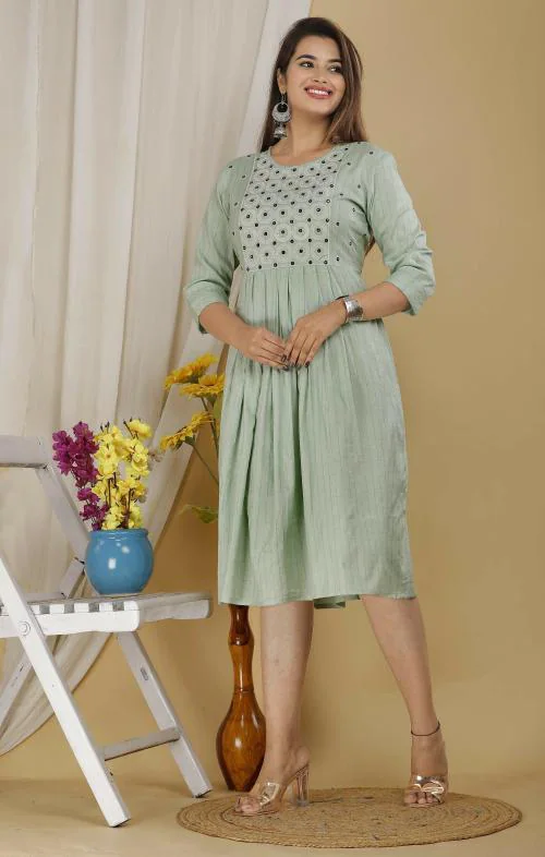 Buy Mehsoos Women Light Green Printed Cotton Silk Anarkali Kurta (Large ...