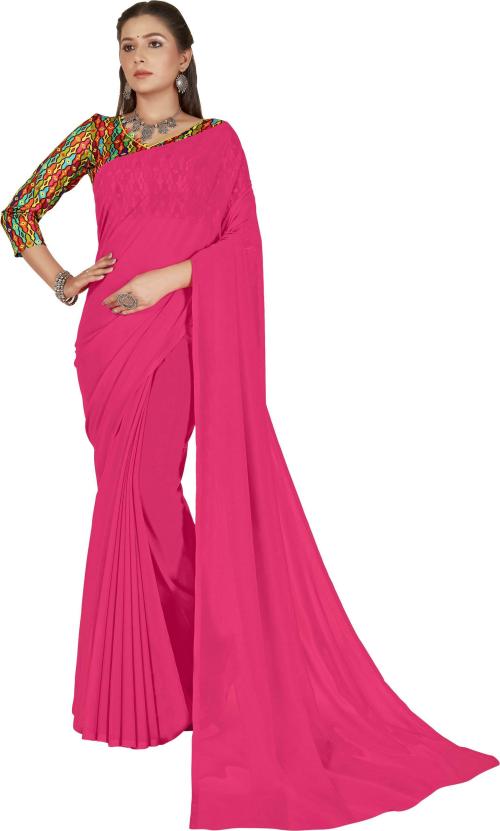 Buy Anand Women Pink Solid Georgette Single Saree Online at Best Prices ...