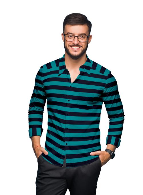 Buy Saraai Men's striped casual shirt Teal - M Online at Best Prices in ...
