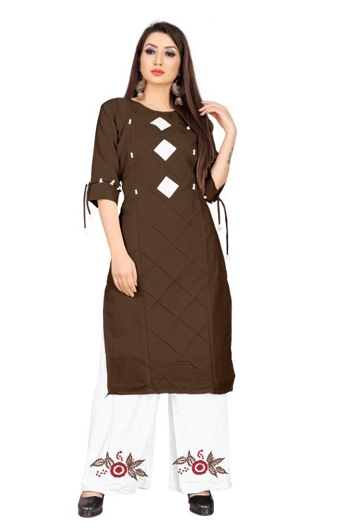 Buy GUSAIJI FASHION Womens Cotton Kurta Plazo Set Brown XXL Online at ...