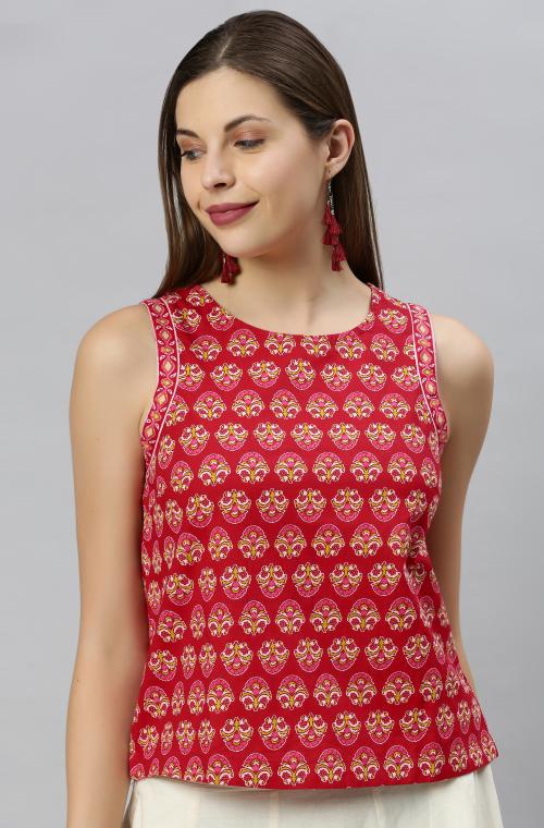 Buy Janasya Women's Red Cotton Top Online at Best Prices in India ...