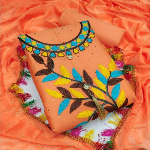 Buy GURHAL Embroidered Cotton Unstitched Dress Material Orange Online ...