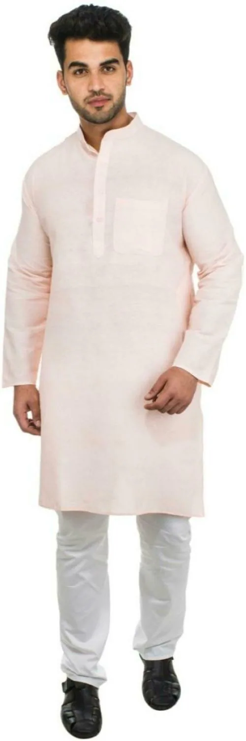 Buy DESHBANDHU KHADI Men Peach Solid Khadi Cotton Kurta (XXL) Online at ...