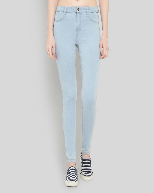 Buy Guti Womens Mid Rise Ankle Length Light Blue Skinny Jeans Online at ...